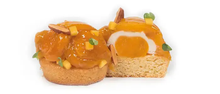 Sablé bretón con albaricoques, confit de mango y ganache de almendra de ...